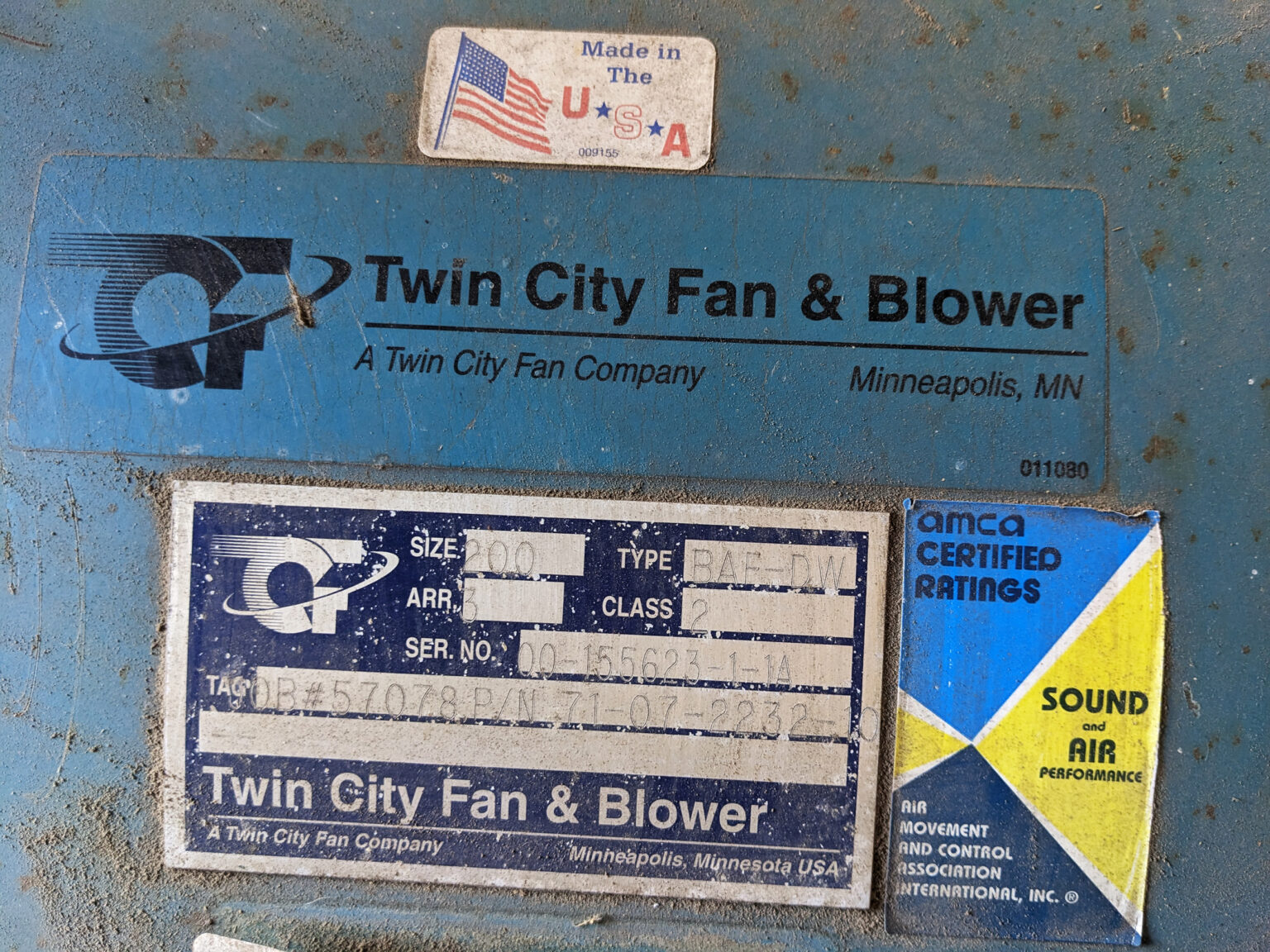 Twin City Fan & Blower – BAF-DW Centrifugal Fan For Sale - SilosForSale.com